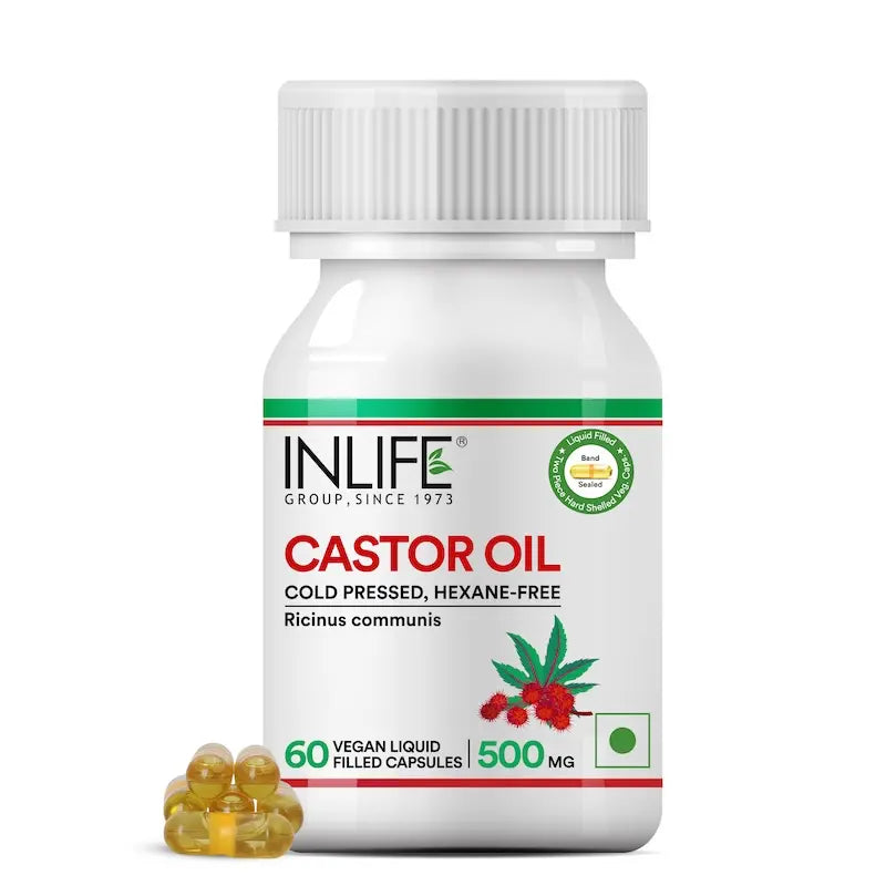 Inlife Castor Oil Capsules 500 mg – Cold-Pressed Ricinus Communis Oil ...