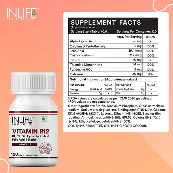 Inlife Vitamin B12 Folic Acid with ALA Supplement | 120 tablets