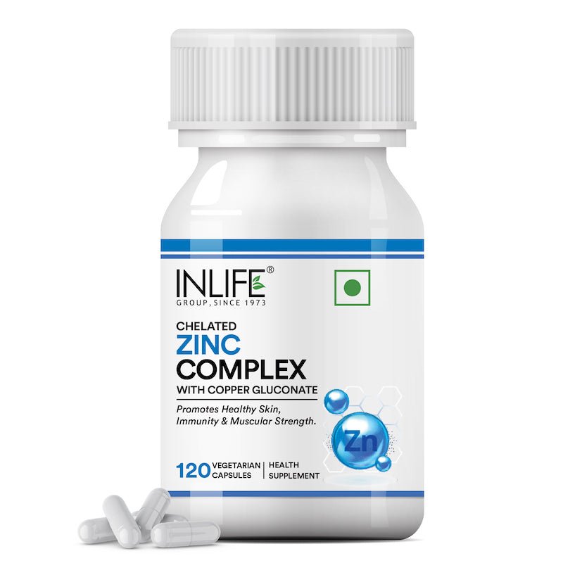 Inlife Zinc Supplements, Chelated Zinc Complex | Men & Women | 120 Veg